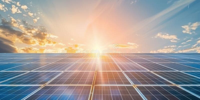 Solar Panels Bask in the Warm Glow of the Setting Sun, Symbolizing Hope ...