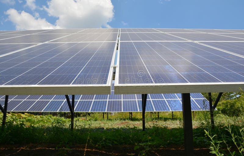 Solar Panels with Beautiful Clouds Sky in the House Backyard Stock ...