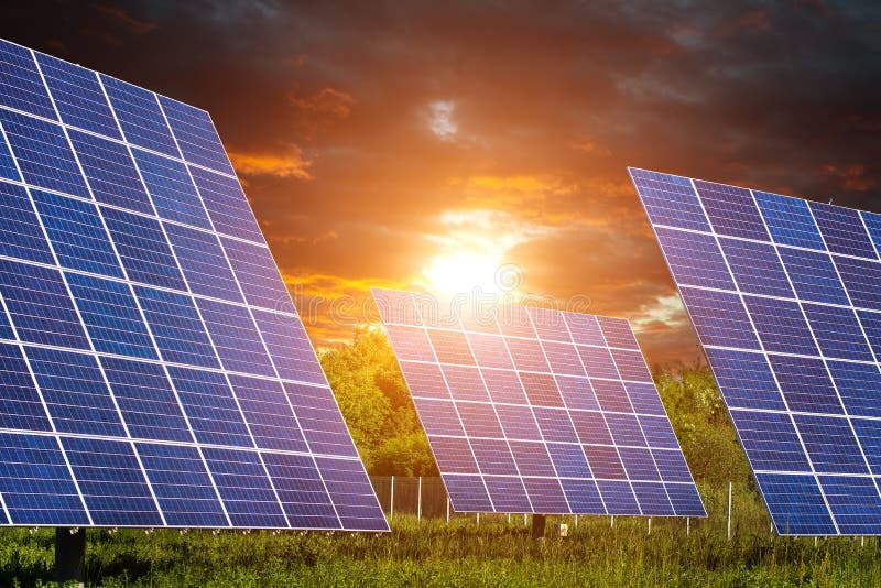Solar Panels with Beautiful Clouds and Sunshine Stock Photo - Image of ...