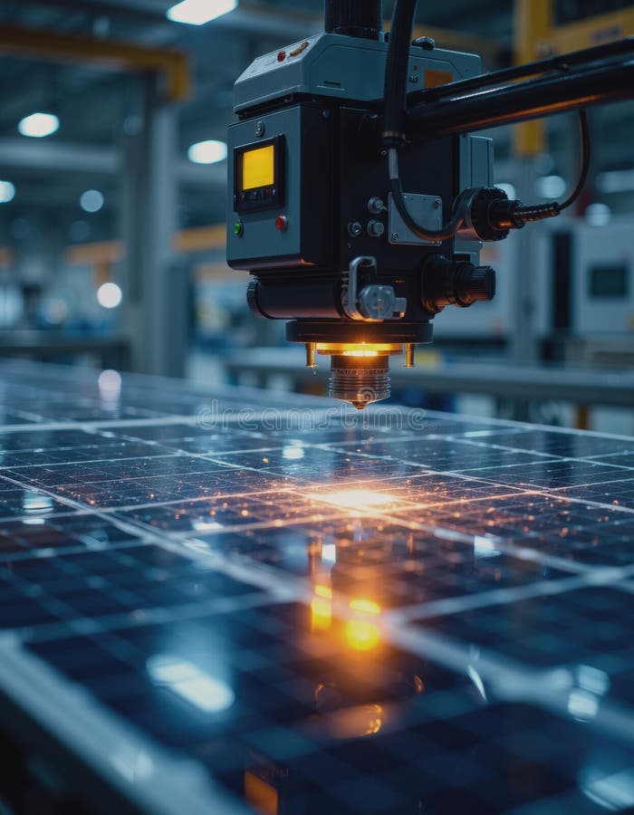Solar Panels Being Processed on an Automated Production Line Stock ...