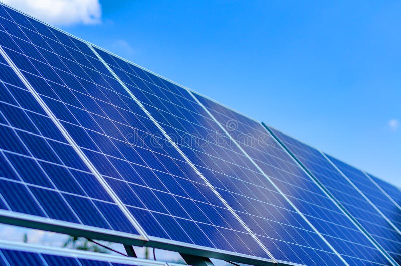 Solar Panels on Blue Sky Background Stock Image - Image of ...