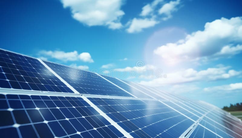 Solar Panels on Blue Sky and Sun Stock Illustration - Illustration of ...