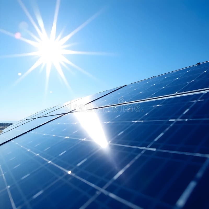 Solar Panels on Blue Sky and Sun. Clean Energy, Environmentally ...