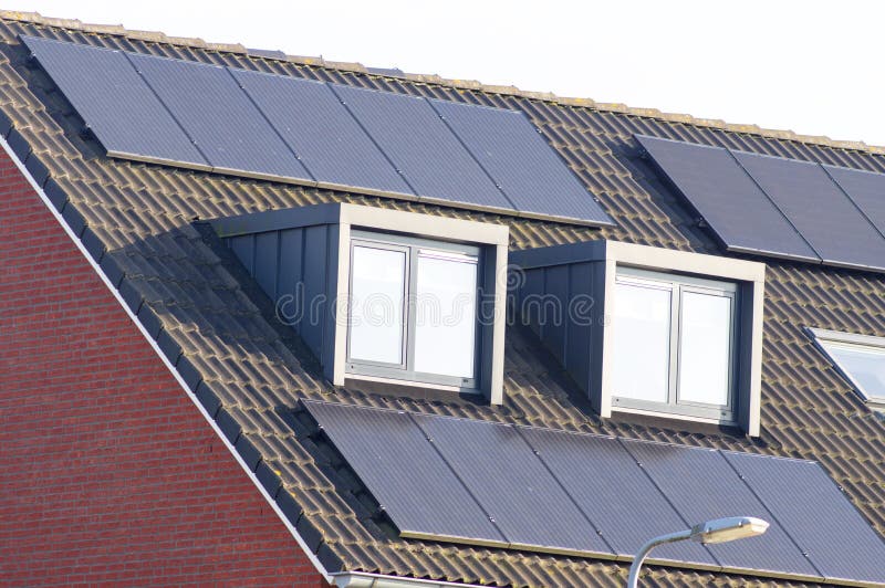 Solar Panels on a Brown Roof Stock Image - Image of real, generation ...