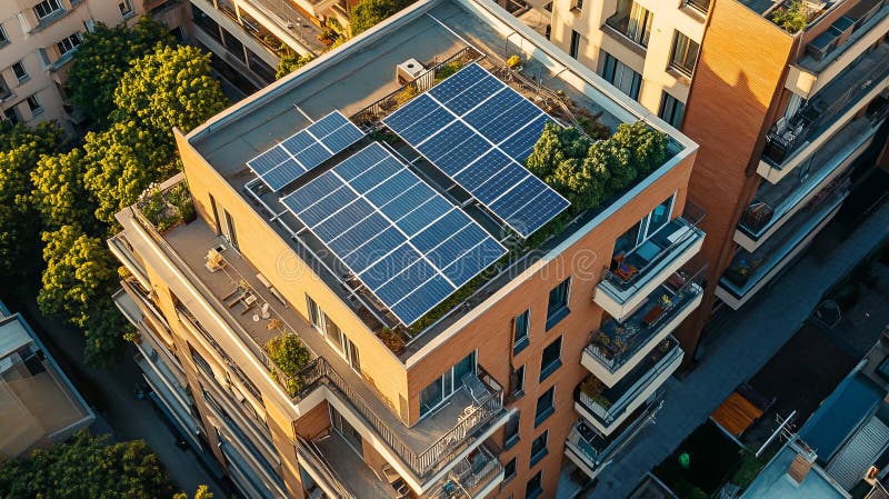 Solar Panels on Building Roof Aerial View Stock Illustration ...