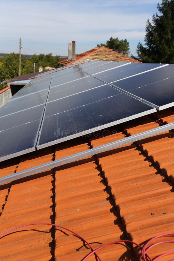 Solar panels on roof stock image. Image of energy, electricity - 262485999