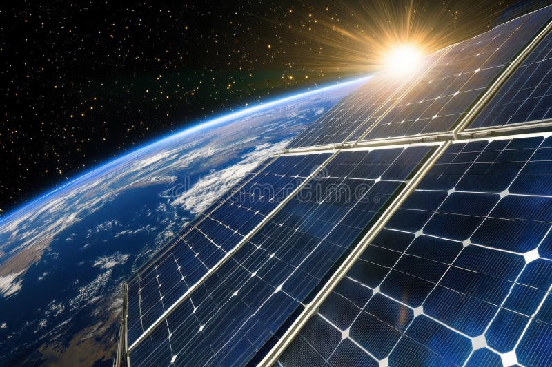Solar Panels Capture Sunlight in Space Above Earth Stock Image - Image ...
