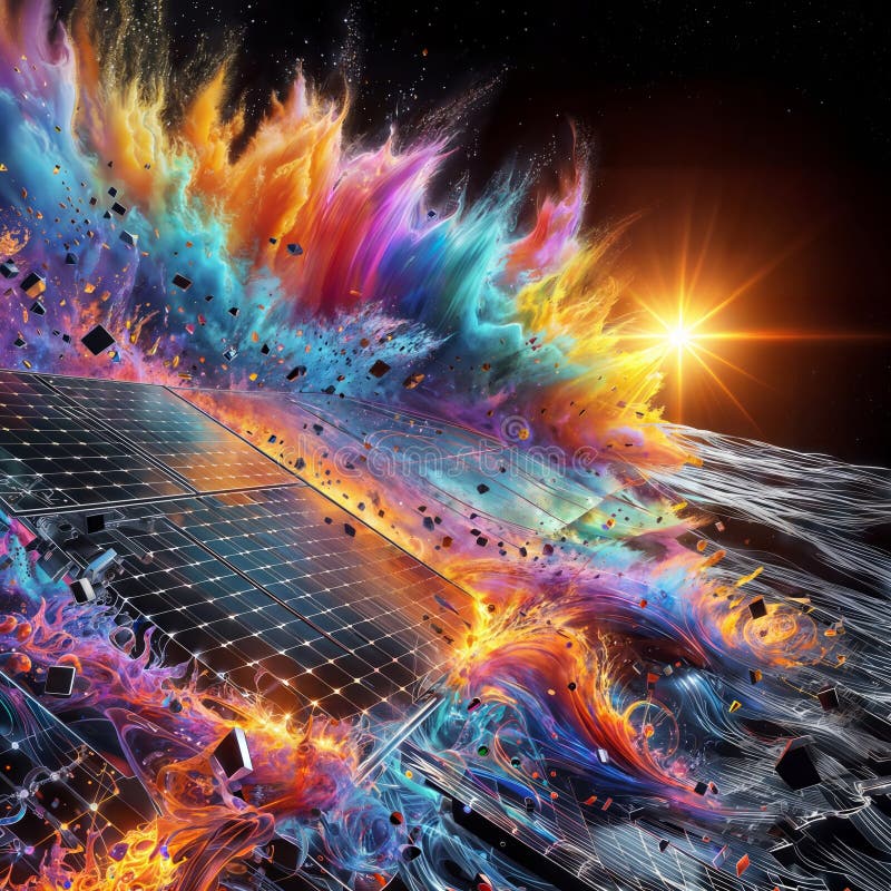 Solar Panels and Solar Cell in Abstract Space. 3d Illustration ...