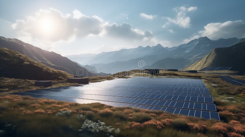 Solar Panels, Solar Cell in Solar Farm with Sun Lighting To Create the ...
