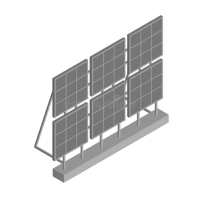Solar Panels Charged from the Sun Isometric Vector in Grey Colors Stock ...