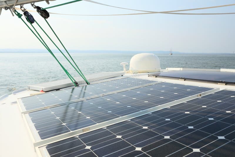 Solar Panels Charging Batteries Aboard Sail Boat Stock Image - Image of ...