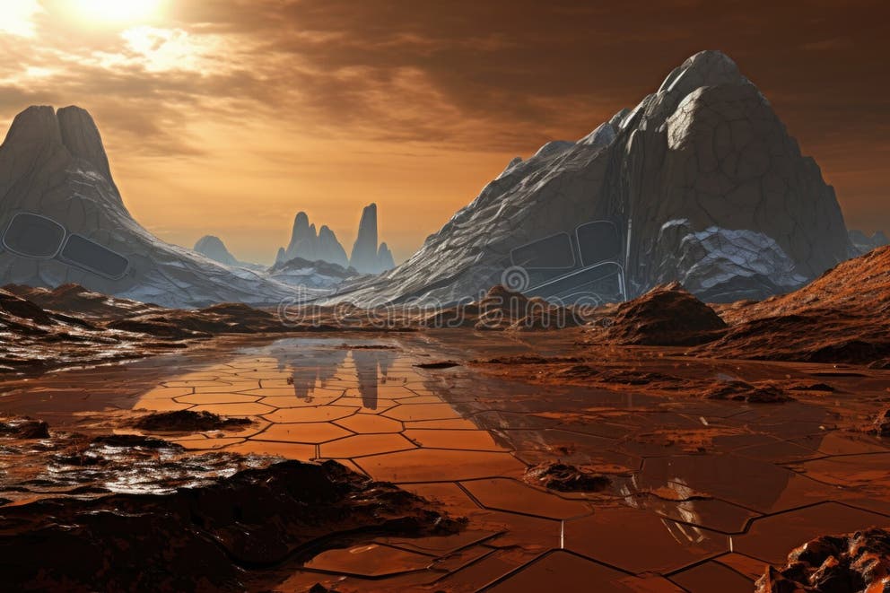 Solar Panels Charging in Mars-like Landscape Stock Illustration - Illustration of generation ...