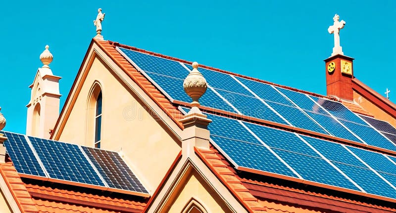 Solar Panels on Church Roof Stock Illustration - Illustration of ...