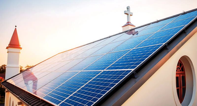 Solar Panels on Church Roof Long Side View Stock Illustration ...