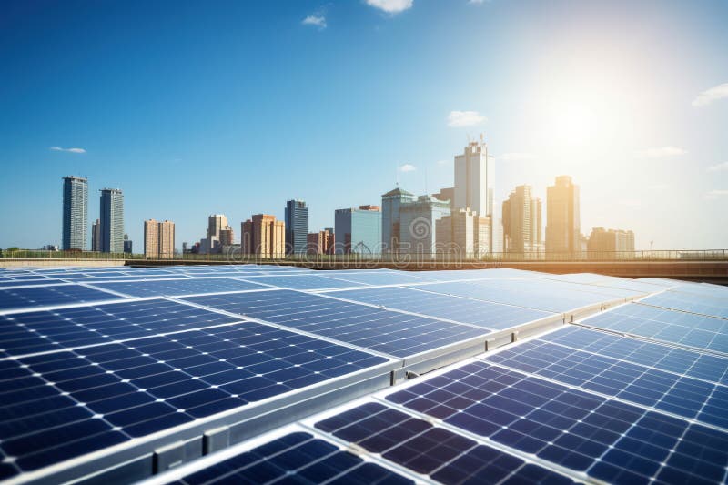 Solar Panels with a City Skyline in Background. Generative AI Stock ...