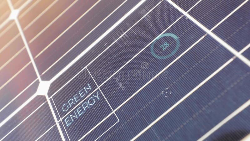 Solar Panels Close-up with Graphics. HUD Graphics on the Solar Panel ...