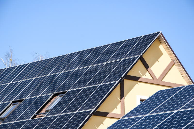 Solar Panels, Close Up Shot of a Solar Panel Array with Blue Sky, Solar ...
