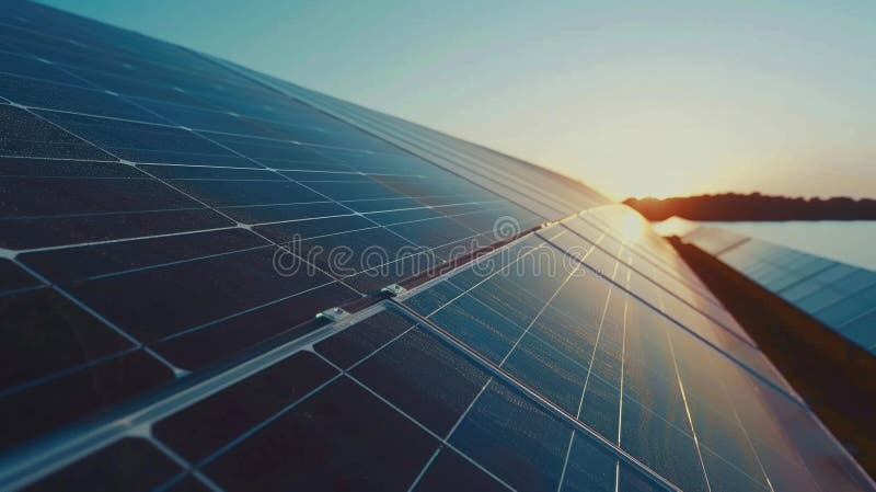 Solar Panels Close-up with Sun Reflection Stock Photo - Image of ...