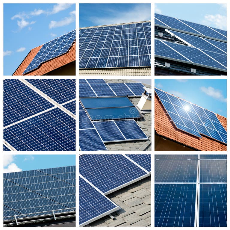 Solar panels collage stock image. Image of electric, blue - 20665003