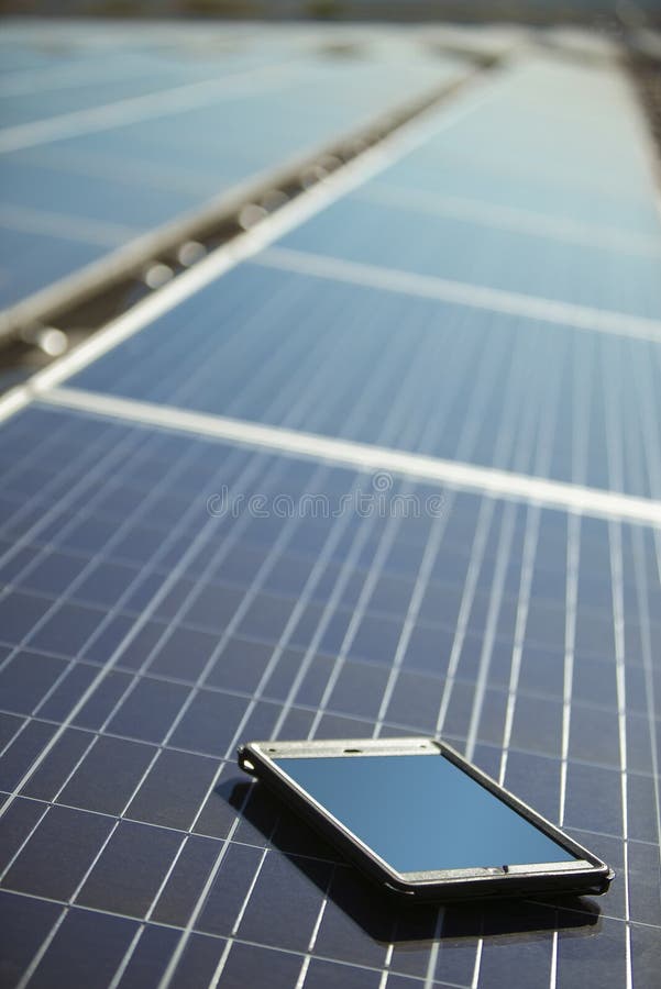 Solar Panels with Computer Pad Stock Image - Image of conservation ...
