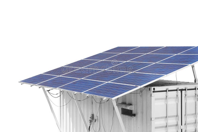 Solar Panels with Container Box Isolated on White Stock Image - Image ...