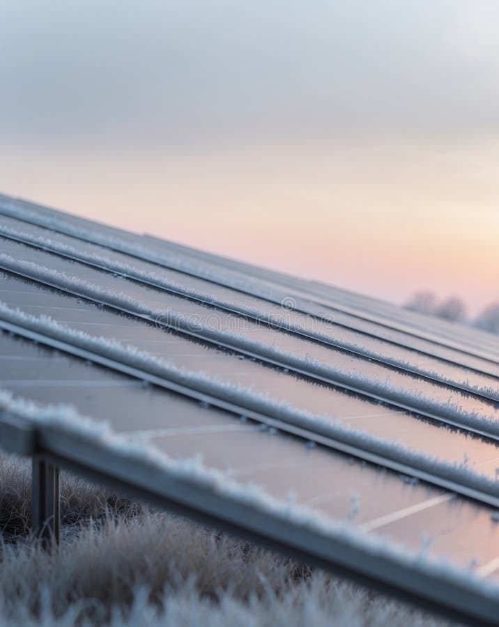 Solar Panels Covered in a Thin Layer of Morning Frost Reflecting the ...