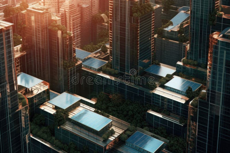 Solar Panels Covering Skyscraper Rooftops Stock Illustration ...