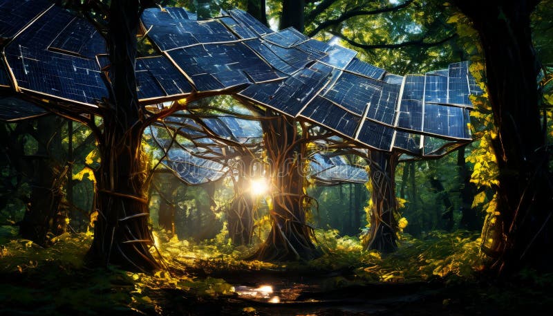 Solar Panels Integrated into Tree Structures in a Forest Setting Stock ...