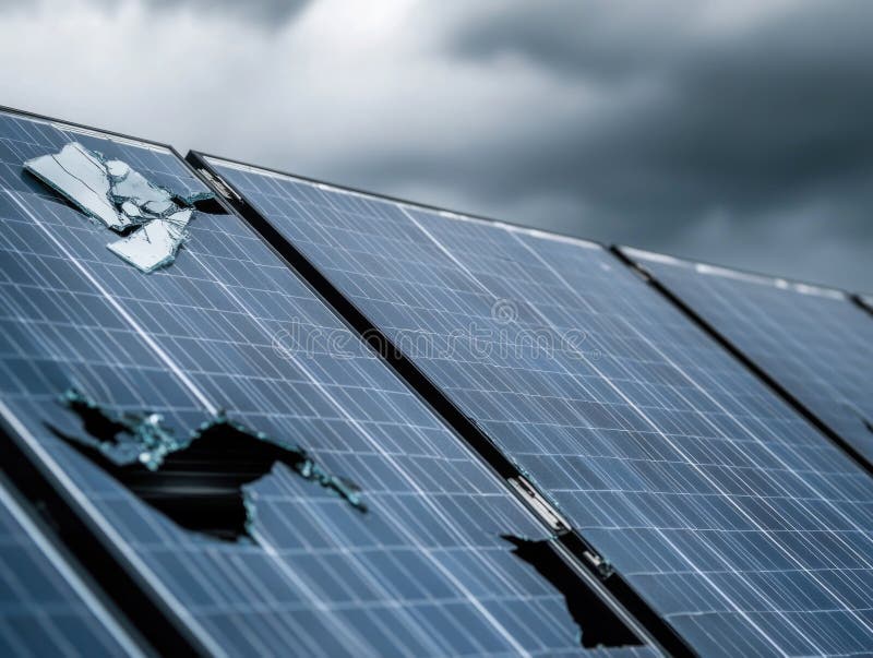 Solar Panels Damaged stock photo. Image of weather, climate - 371726440