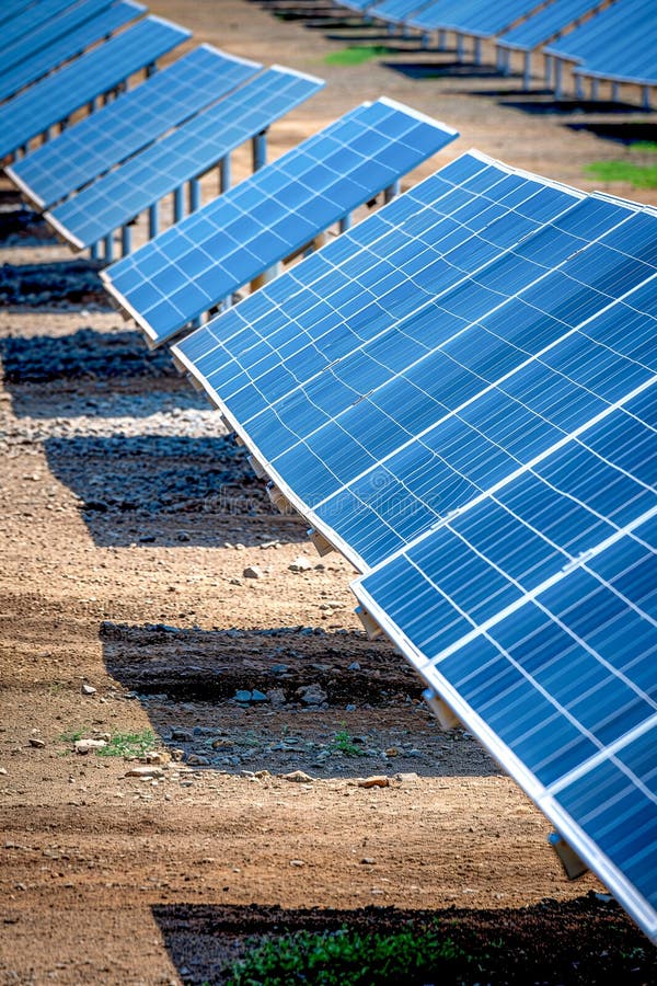 Solar Panels in Desert Landscape for Sustainable Energy Generation ...