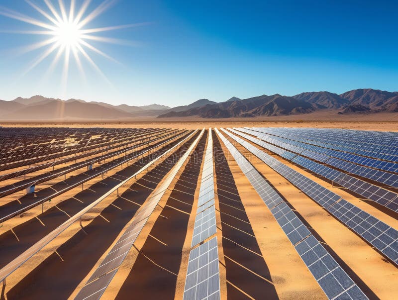 Solar Panels in Desert Under Bright Sun Stock Photo - Image of nature ...