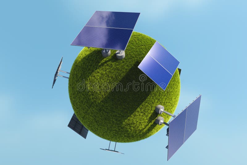 Solar Panels of Different Sizes Placed on a Green Sphere Stock ...