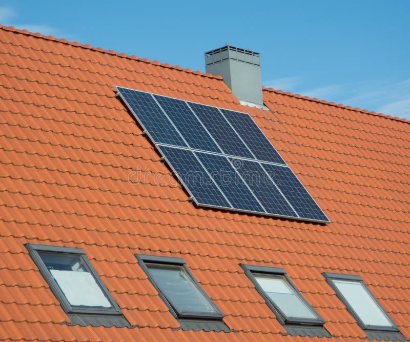 Solar Panels on a Orange Roof Stock Photo - Image of alternative ...
