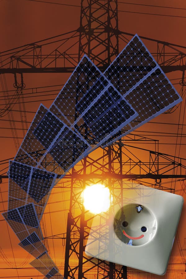 Solar Panels, Electric Socket and Power Poles Stock Image - Image of ...