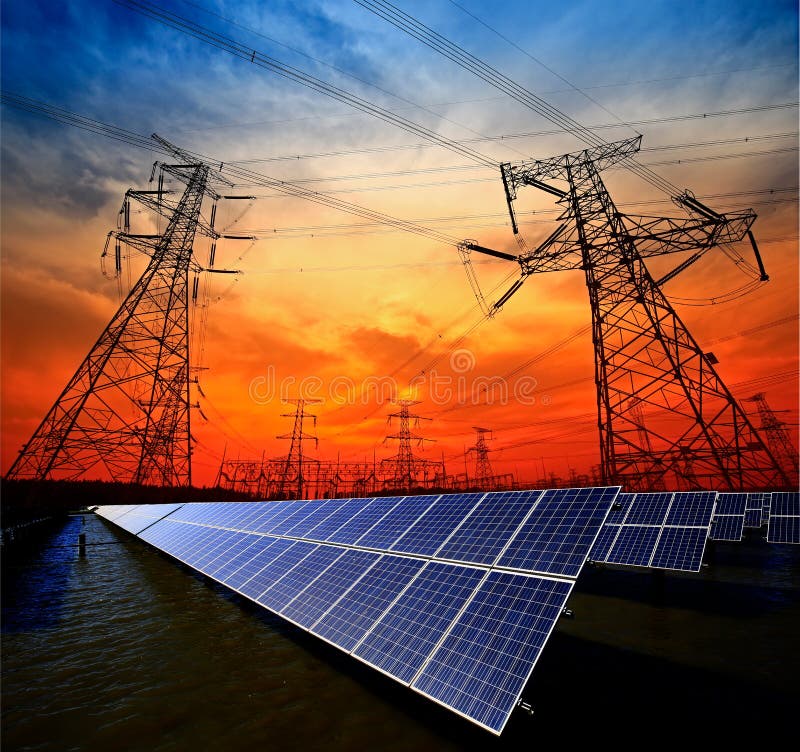 Solar Panels and Electrical Towers, Power Equipment Stock Photo - Image ...