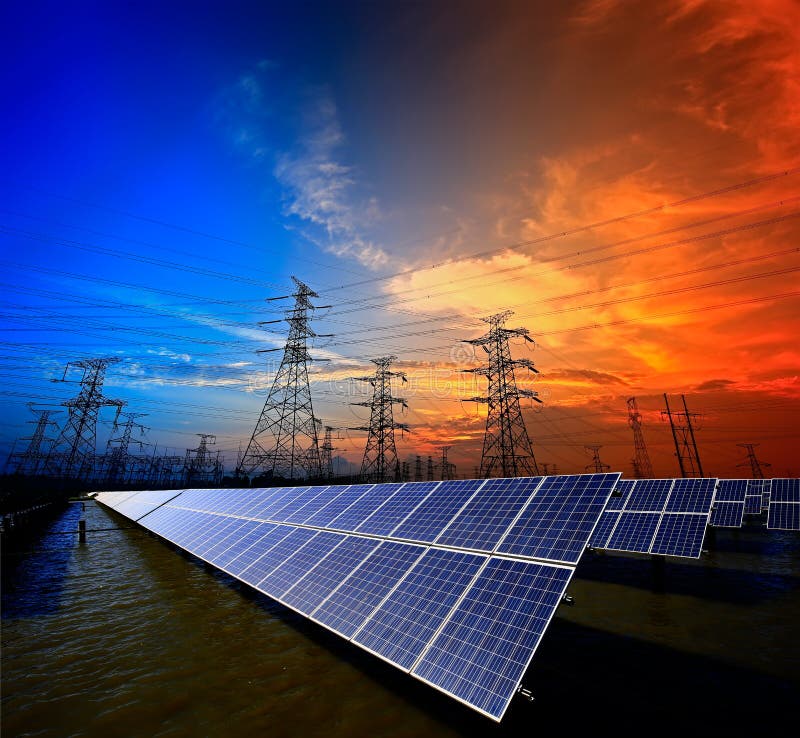 Solar Panels and Electrical Towers, Power Equipment Stock Image - Image ...