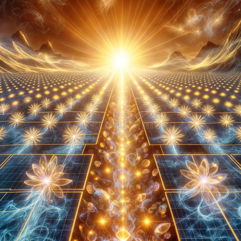 Solar Panel in the Rays of the Rising Sun. 3D Rendering, Generative Ai ...