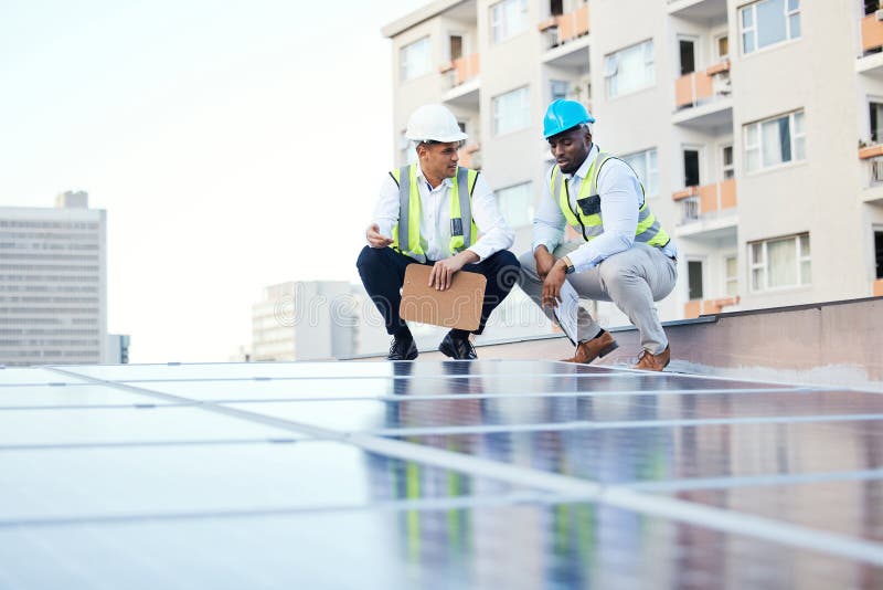 Solar Panels, Engineering People and Rooftop Inspection of Energy ...