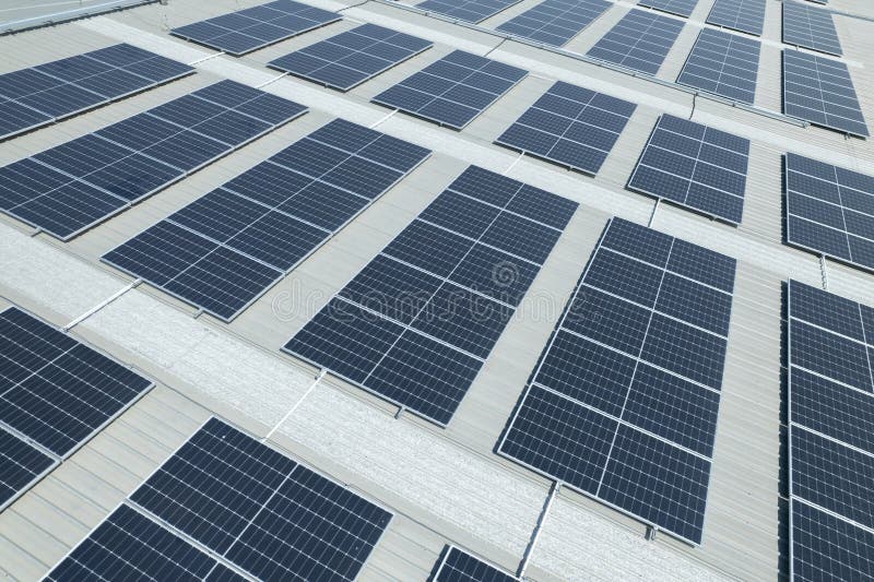 Solar Panels from a Factory Rooftop Stock Photo - Image of electric ...