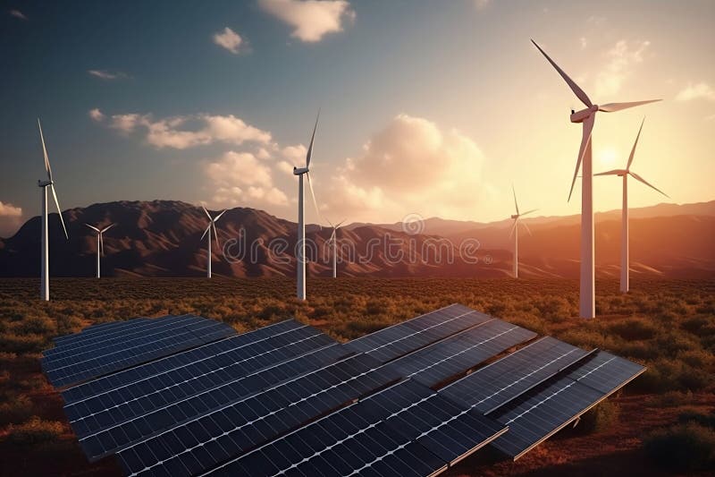 Solar Panels on a Farm. Generative AI. Stock Illustration ...