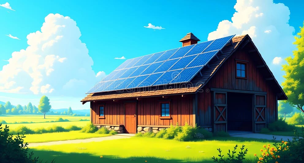 Solar Panels on Farm Shed AI GENERATED IMAGE Stock Illustration ...