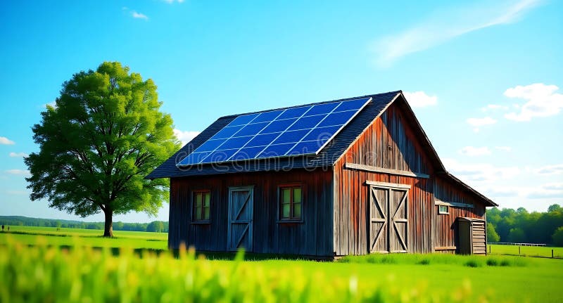 Solar Panels on Farm Shed AI GENERATED IMAGE Stock Illustration ...