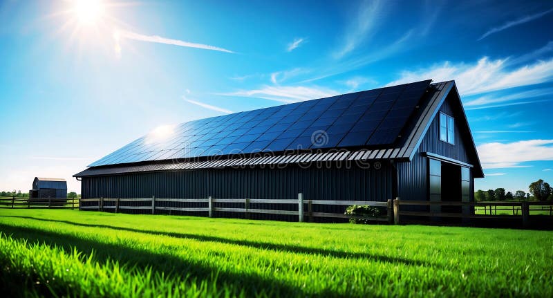 Solar Panels on Farm Shed AI GENERATED IMAGE Stock Illustration ...
