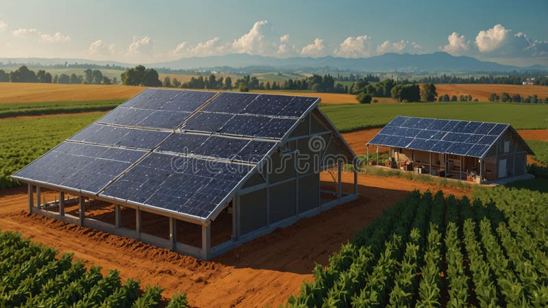 Solar Panels on Farm Structures in Lush Green Fields with Rolling Hills ...