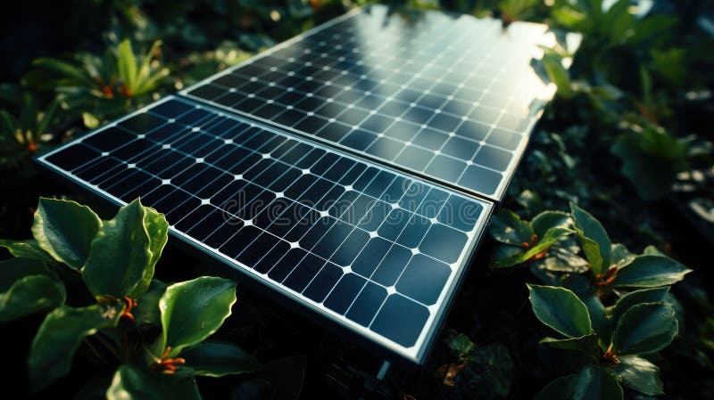 Solar Panels in Solar Farm with Sun Lighting To Create the Clean ...