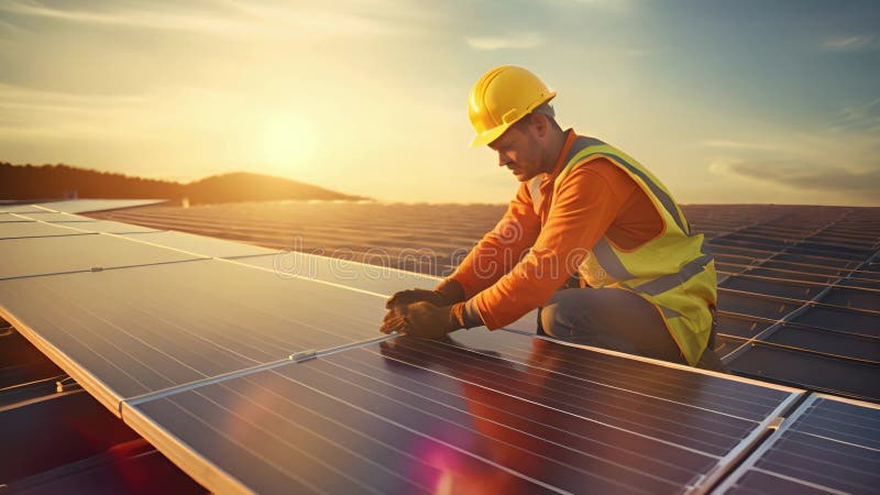 Solar Panels in a Field Against a Sunset Background. Environment ...