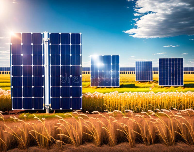 Solar Panels in the Field. Alternative Energy Stock Illustration ...