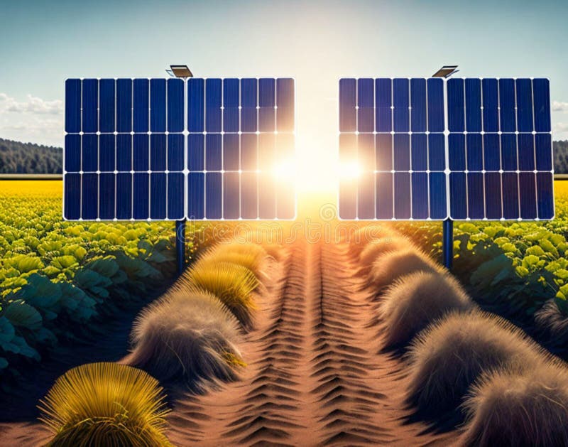 Solar Panels in the Field. Alternative Energy Stock Illustration ...