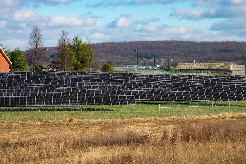 Solar panels in the field stock photo. Image of cells - 203902070