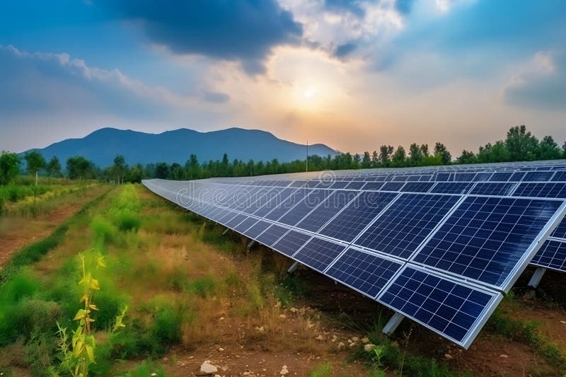 Solar Panels on the Field. Generative AI. Stock Illustration ...